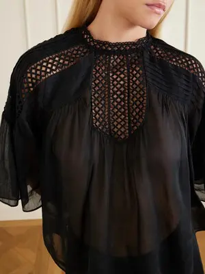 MARANT ETOILE Lace-trimmed Woven Blouse - Black