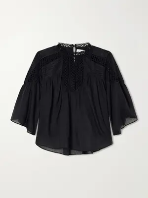MARANT ETOILE Lace-trimmed Woven Blouse - Black