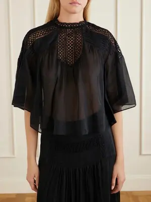 MARANT ETOILE Lace-trimmed Woven Blouse - Black