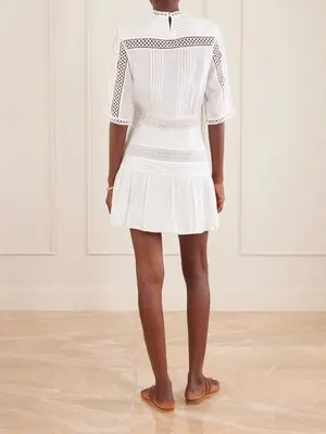 MARANT ETOILE Paige' Lace-trimmed Woven Mini Dress - White