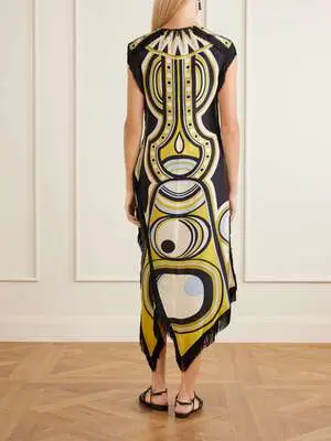 La DoubleJ Fringed Printed Silk-voile Mini Dress