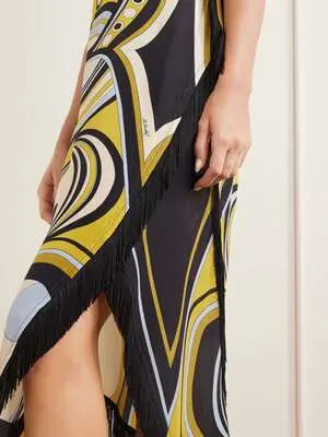 La DoubleJ Fringed Printed Silk-voile Mini Dress