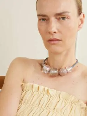 Marisa Klass 18-karat Gold, Leather, Quartz, And Sunstone Necklace