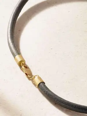 Marisa Klass 18-karat Gold, Leather, Quartz, And Sunstone Necklace