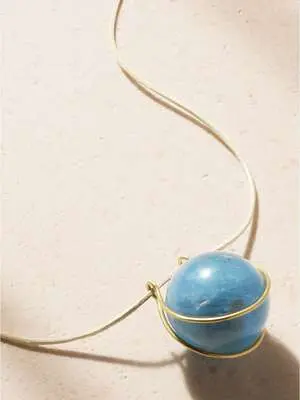Marisa Klass 18-karat Gold, Aquamarine And Leather Necklace - Blue