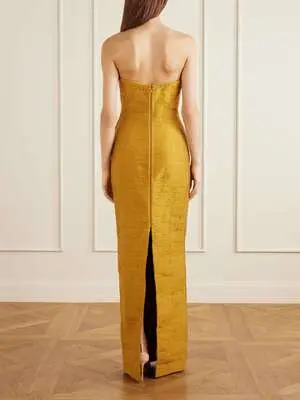 MARMAR HALIM Cape-effect Plissé Satin Gown