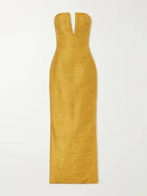 MARMAR HALIM Cape-effect Plissé Satin Gown - Yellow