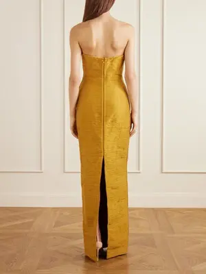 MARMAR HALIM Cape Effect Plissé Satin Gown
