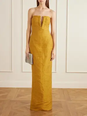MARMAR HALIM Cape Effect Plissé Satin Gown
