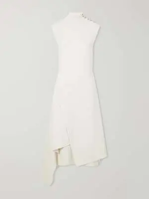 LANVIN Draped Wool-blend Turtleneck Midi Dress - Cream