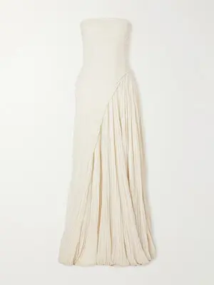 MARMAR HALIM Pleated Crepe De Chine Gown - White