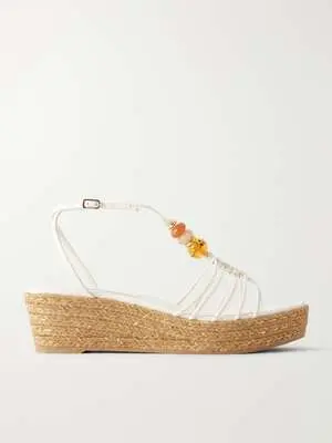 JIMMY CHOO Lemi 50 Bead-embellished Leather Wedge Sandals