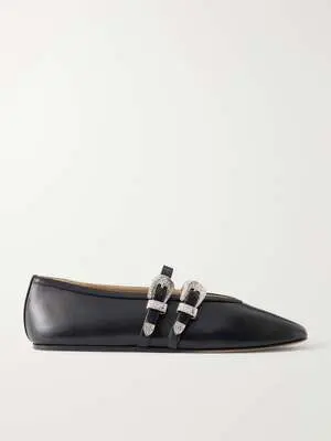 Le Monde Beryl Claudia Buckle-embellished Leather Ballet Flats - Black