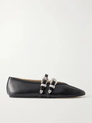 Le Monde Beryl Claudia Buckled Leather Ballet Flats - Black