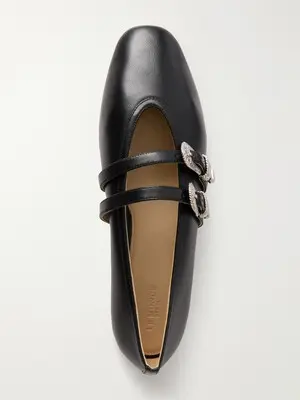 Le Monde Beryl Claudia Buckled Leather Ballet Flats - Black