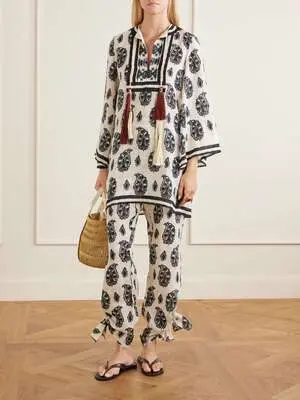 Johanna Ortiz Femininity Dramatic Printed Linen Flared Pants