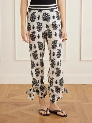 Johanna Ortiz Printed Linen Flared Pants - Neutrals
