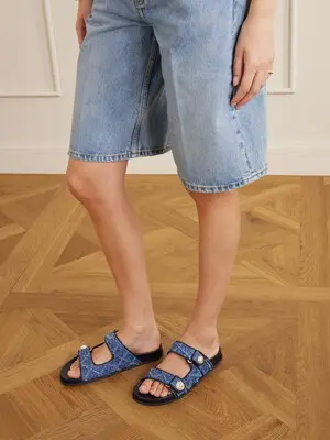JIMMY CHOO Fayence Embellished Frayed Denim Sandals - Blue