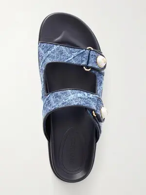 JIMMY CHOO Fayence Embellished Frayed Denim Sandals - Blue