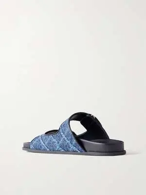 JIMMY CHOO Fayence Embellished Frayed Denim Sandals