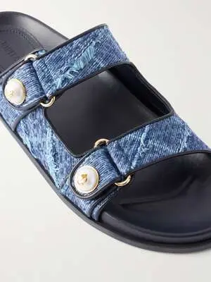 JIMMY CHOO Fayence Embellished Frayed Denim Sandals
