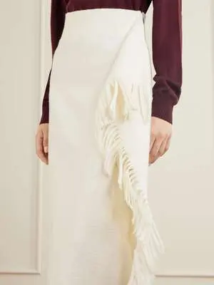 LANVIN Fringed Wool-blend Midi Skirt - Cream