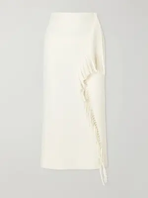 LANVIN Fringed Wool-blend Midi Skirt - Neutrals