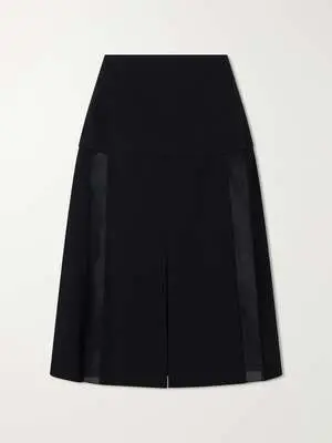 JIL SANDER Satin-trimmed Wool Midi Skirt - Black