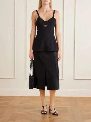 JIL SANDER Satin-trimmed Wool Midi Skirt