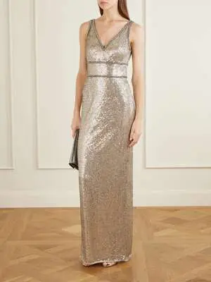 Jenny Packham Odina Crystal-embellished Sequin Tulle Gown