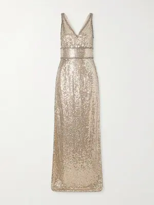 Jenny Packham Odina Crystal-embellished Sequin Tulle Gown - Neutrals