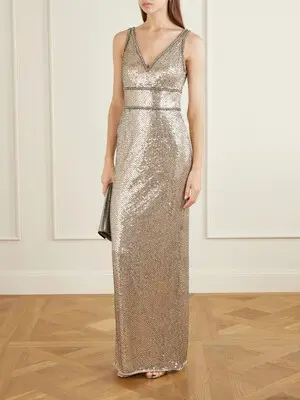 Jenny Packham Odina Crystal-embellished Sequin Tulle Gown - Neutrals