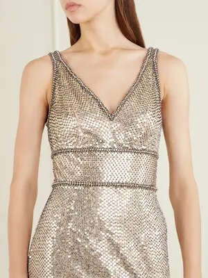 Jenny Packham Odina Crystal-embellished Sequin Tulle Gown - Neutrals
