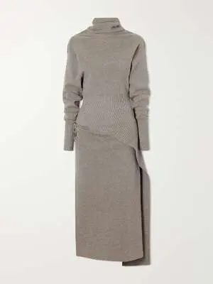LANVIN Embellished Wool-blend Turtleneck Midi Dress - Brown