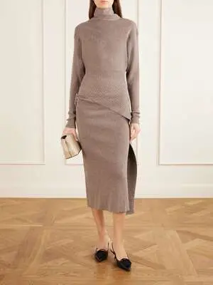 LANVIN Embellished Wool-blend Turtleneck Midi Dress