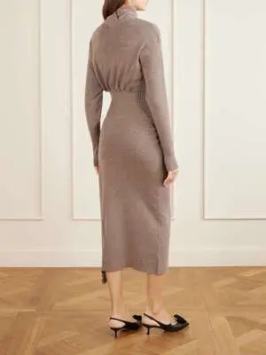 LANVIN Embellished Wool-blend Turtleneck Midi Dress