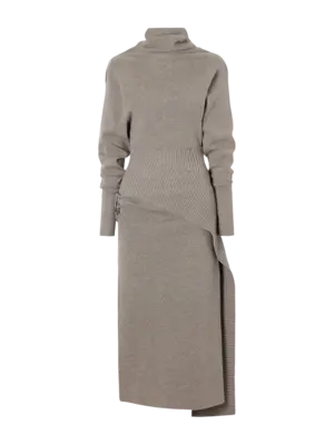 LANVIN Embellished Turtleneck Midi Dress - Brown