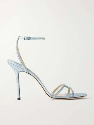 JIMMY CHOO Leo 100 Glittered Leather Sandals - Blue