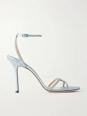 JIMMY CHOO Leo 100 Glittered Leather Sandals