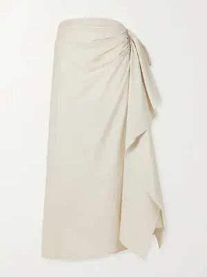 HEIRLOME Liliana Gathered Silk-twill Midi Skirt - Ivory