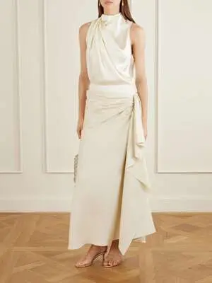 HEIRLOME Liliana Gathered Silk-twill Midi Skirt
