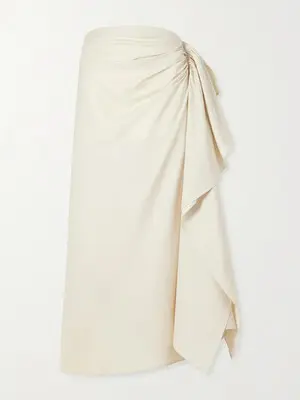 HEIRLOME Liliana Gathered Silk-twill Midi Skirt - Neutrals