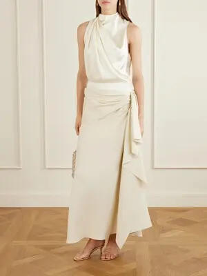 HEIRLOME Liliana Gathered Silk-twill Midi Skirt - Neutrals