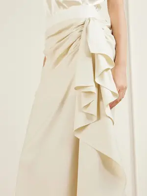 HEIRLOME Liliana Gathered Silk-twill Midi Skirt - Neutrals