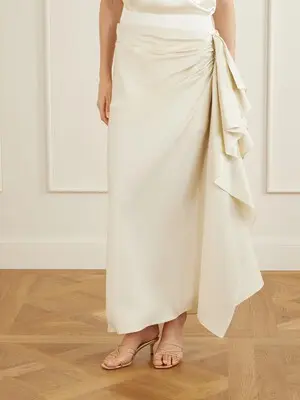 HEIRLOME Liliana Gathered Silk-twill Midi Skirt - Neutrals