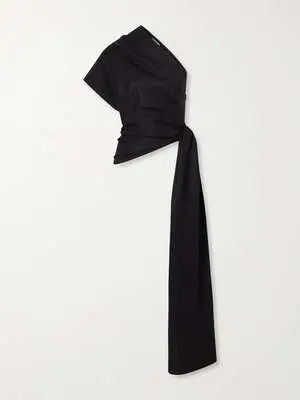 HEIRLOME Marianne Asymmetric Silk-twill Top - Black
