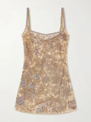 CLIO PEPPIATT Soléa Embellished Mesh Mini Dress - Pink