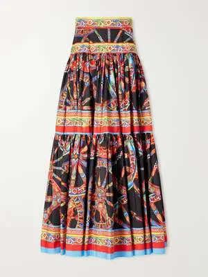 Dolce & Gabbana Carretto Printed Flared Cotton-poplin Maxi Skirt - Black