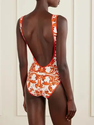 Dolce & Gabbana Printed One-piece Swimsuit - Orange