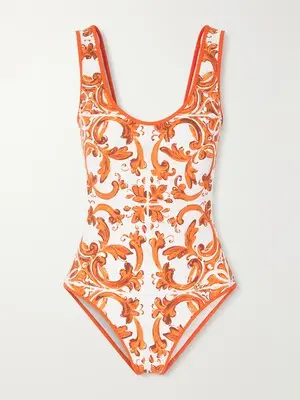 Dolce & Gabbana Printed One-piece Swimsuit - Orange